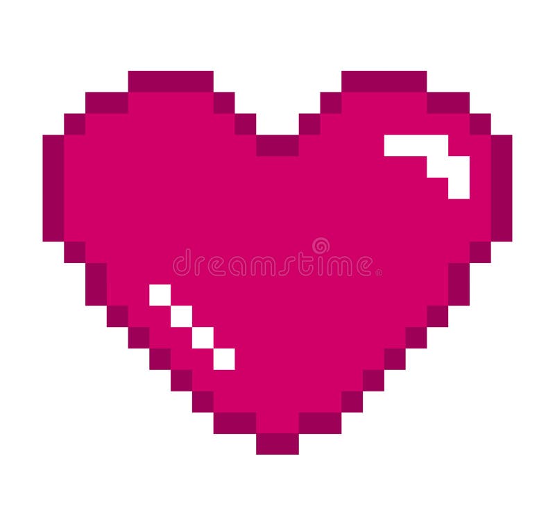 Pixelated Pink Heart Icon, Pixel Heart Isolated Stock Illustration ...