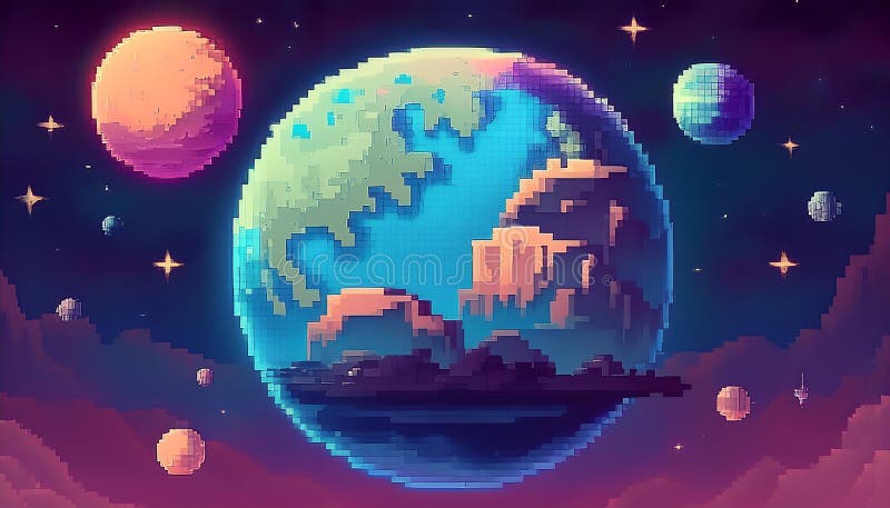Pixelated Planet and Moon- a Simple Pixel Art Design Featuring a Large ...
