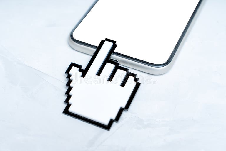 Pixelated Pointer Cursor Shape Touches a Phone Screen Stock Photo ...