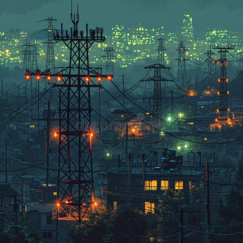 Pixelated Power Network stock illustration. Illustration of conductors ...