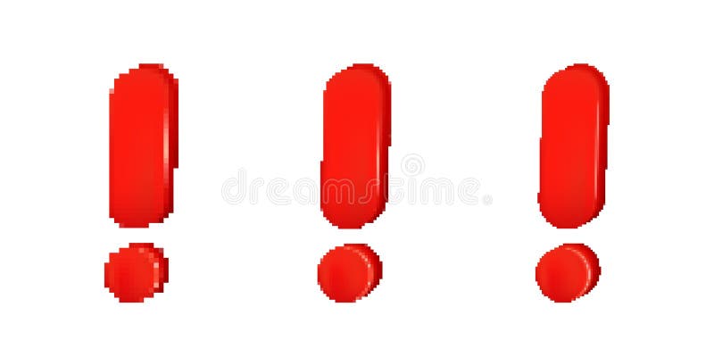 Pixelated Red Exclamation Marks with Glossy Effect, Bold Digital ...