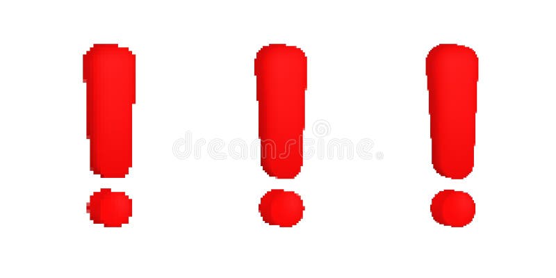 Pixelated Red Exclamation Marks with Glossy Effect, Bold Digital ...