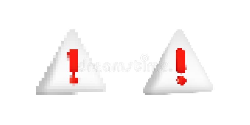 Pixelated Red Exclamation Marks Inside White Warning Triangles, Digital ...
