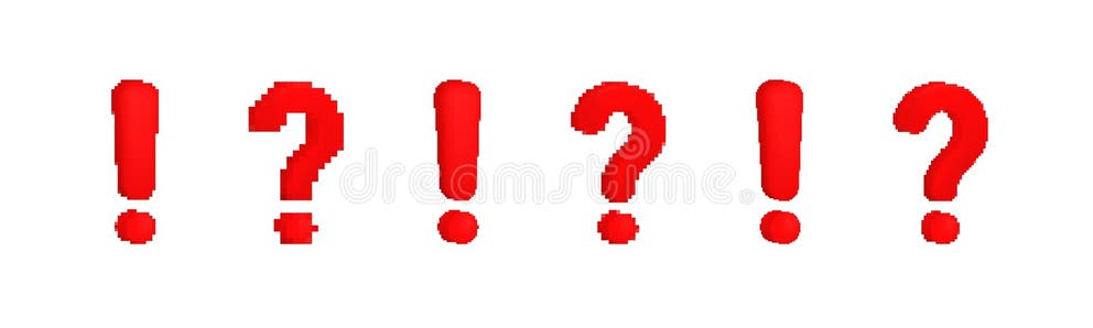 Pixelated Red Exclamation and Question Marks on White Background, Bold ...