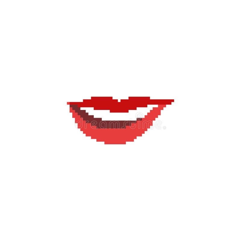 Pixelated Red Lips Illustration. Simple Pixel Art Red Lips with Open ...