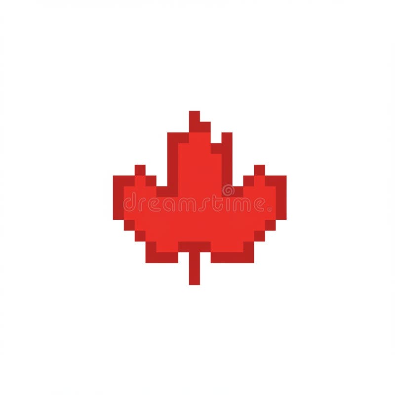 Pixelated Red Maple Leaf Icon Centered on a White Background. the ...
