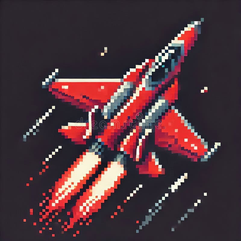 Pixelated Red Space Jet stock illustration. Illustration of futuristic ...