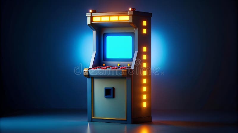 Pixelated Retro Arcade Machine with Glowing Insert Coin Message ...