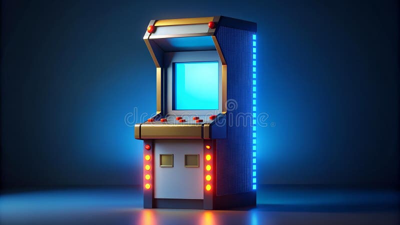 Pixelated Retro Arcade Machine with Glowing Insert Coin Message ...