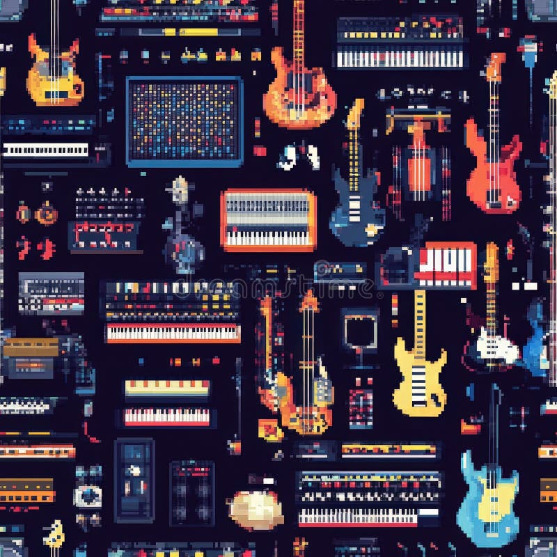 Pixelated Retro Instruments in Vibrant Arrangement Stock Photo - Image ...