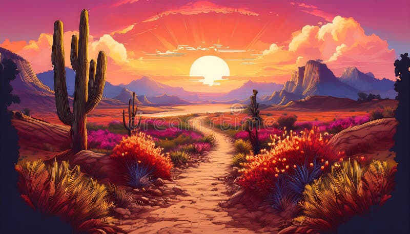 Pixelated Retro Sunset on a Desert Path - 16-bit Artwork Featuring a ...