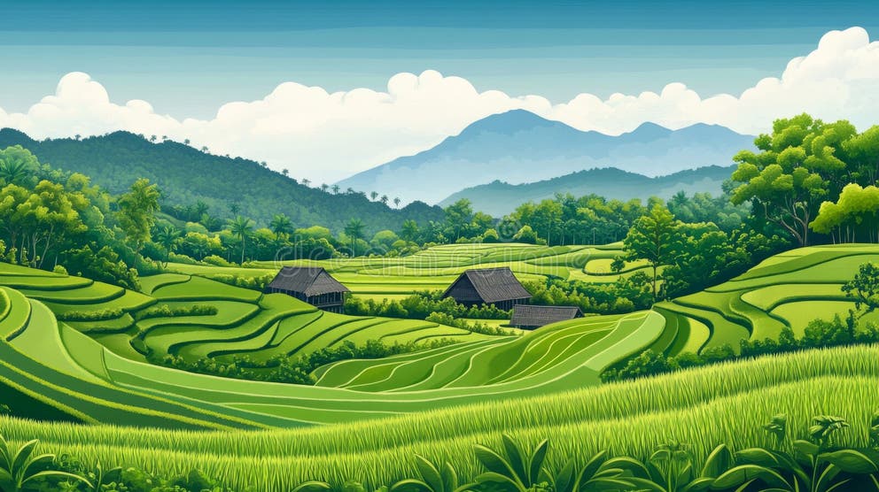Pixelated Rice Terraces Scenery Stock Illustration - Illustration of ...