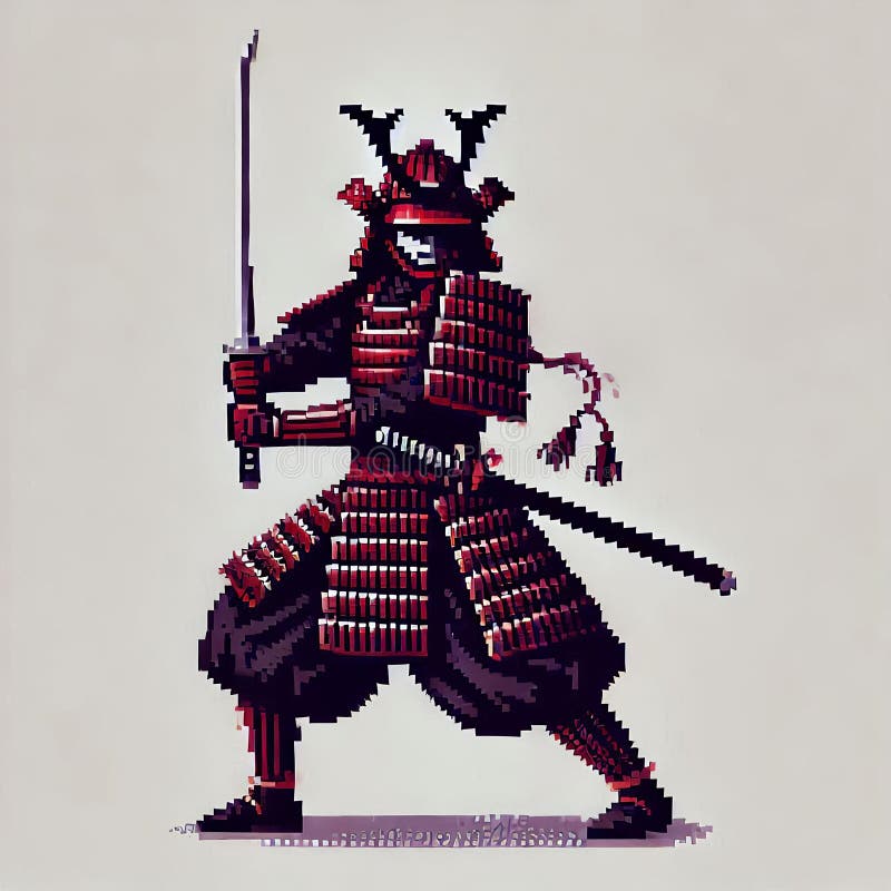 Pixelated Samurai in Battle Stance Stock Illustration - Illustration of ...