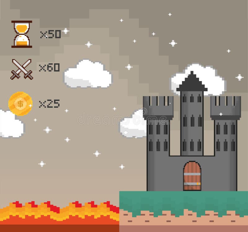 Pixelated Scene with Castle Stock Vector - Illustration of landscape ...