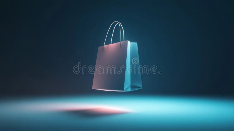 Pixelated Shopping Bag Low Poly 3D Render on Gradient Blue and Pink ...