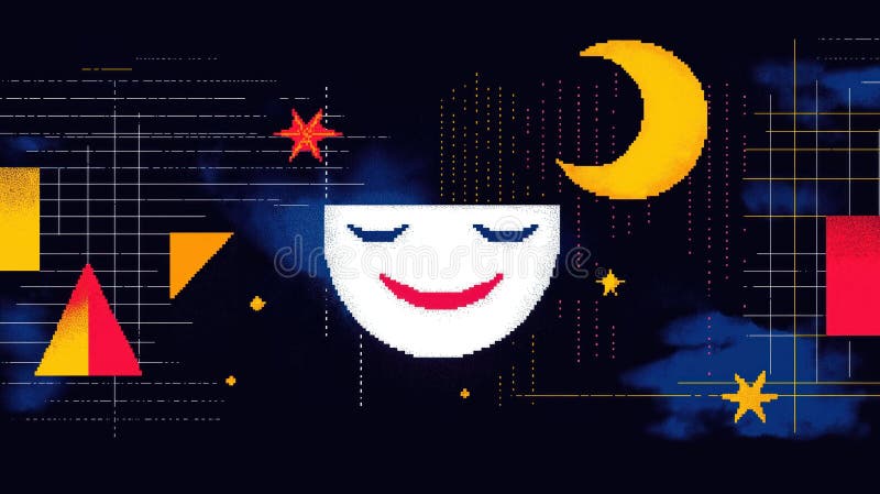 Pixelated Smiley Face Emoticon in 3D Rendering on Purple Background ...