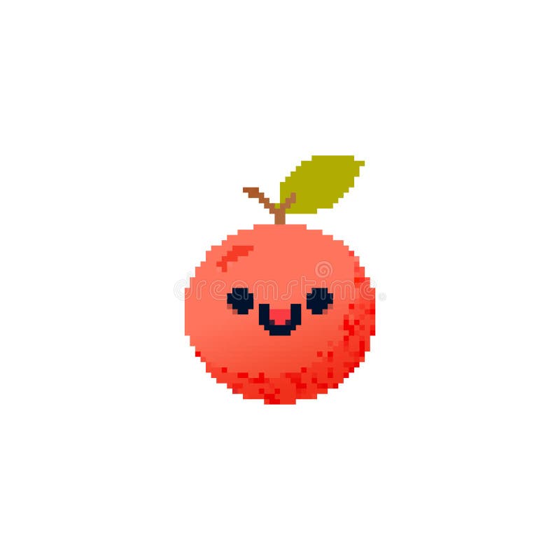 Pixelated Smiling Fruit Icon. Cute Pixel Art of a Red Fruit with a ...