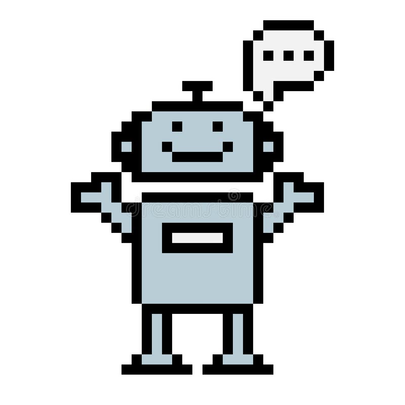 Pixelated Smiling Robot. Chatbot Illustration. Online Bot Support Stock ...