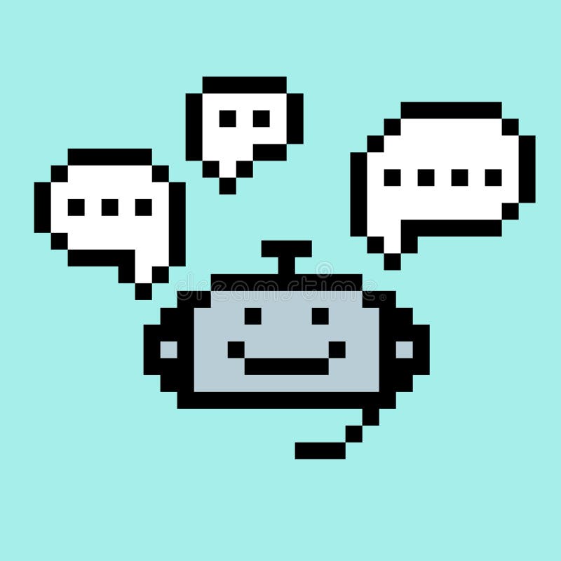 Pixelated Smiling Service Robot Head Answer the Questions. Chatbot ...
