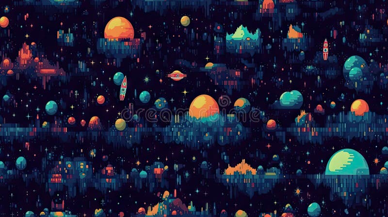 Pixelated Space Adventure. Perfect for Gaming Stock Illustration ...