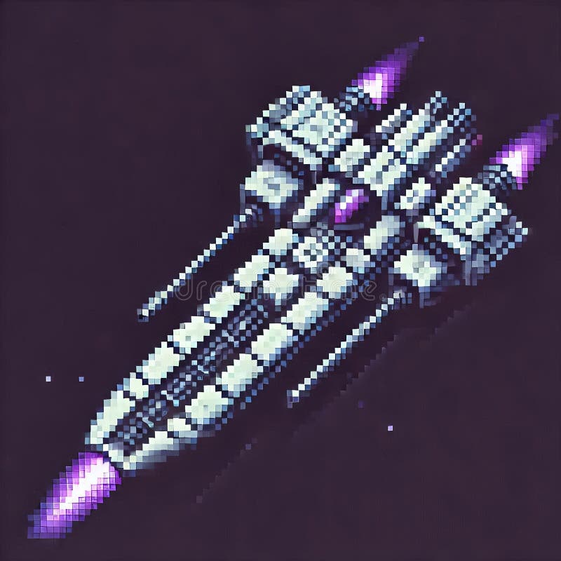 Pixelated Space Battle Ship Stock Illustration - Illustration of combat ...