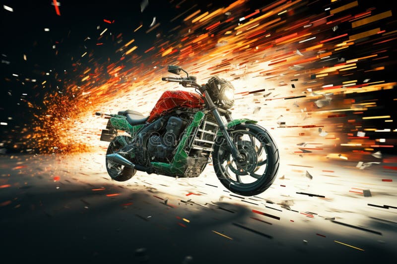 Pixelated Speed Trails Behind a Heavy Bike Create Dynamic Visual Stock ...