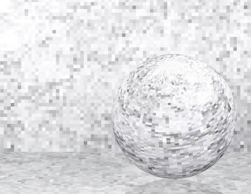 Pixelated Sphere in Pixel Space. Grayscale Graphics with Orb Stock ...