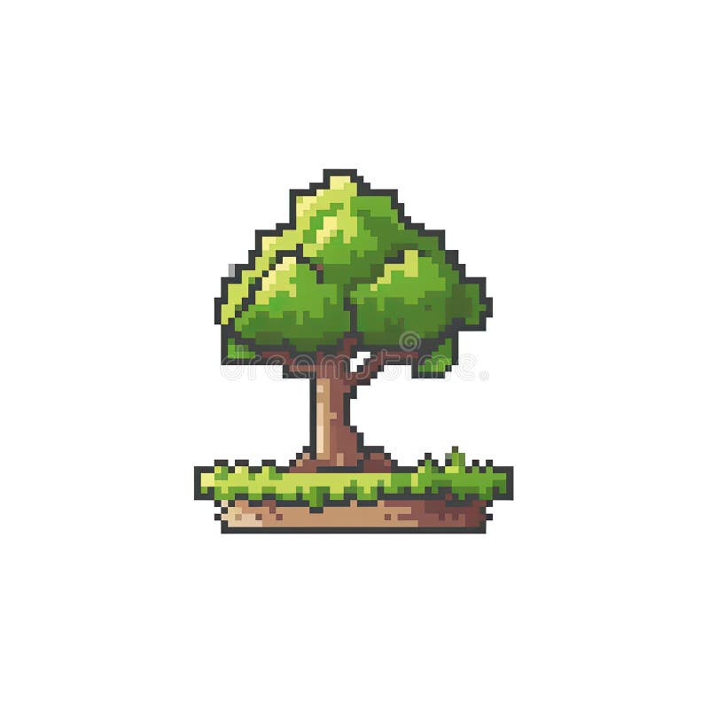 Pixel Art Tree on Island, 8-bit Game Asset Stock Illustration ...
