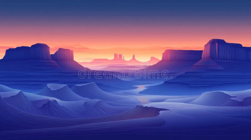 Pixelated Sunset Canyon Landscape Stock Illustration - Illustration of ...
