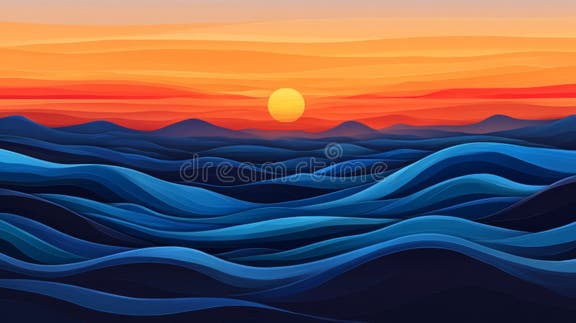Pixelated Sunset Over the Ocean Waves Stock Illustration - Illustration ...
