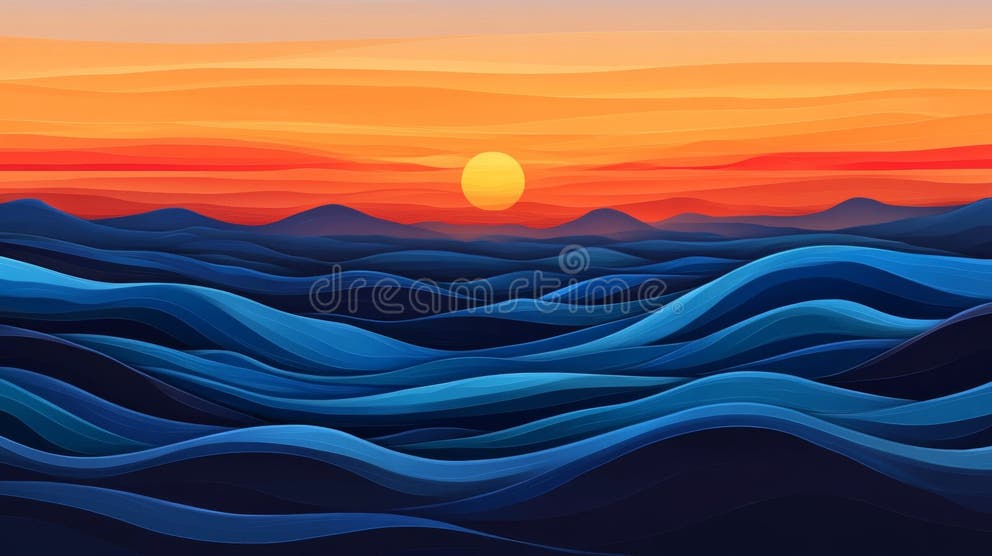 Pixelated Sunset Over the Ocean Waves Stock Illustration - Illustration ...