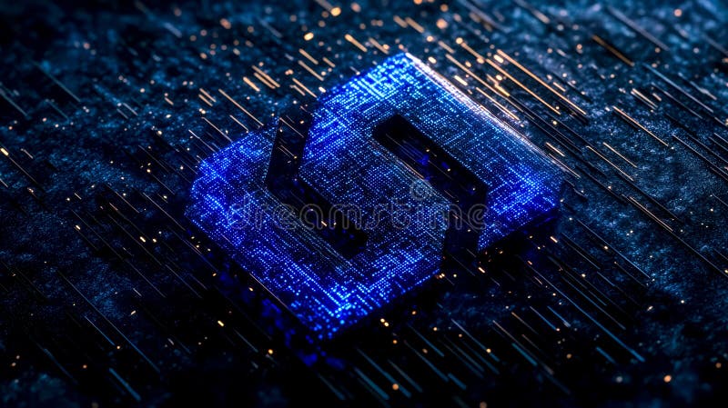 Pixelated Tech Logo Glowing on Dark Textured Background Stock Photo ...