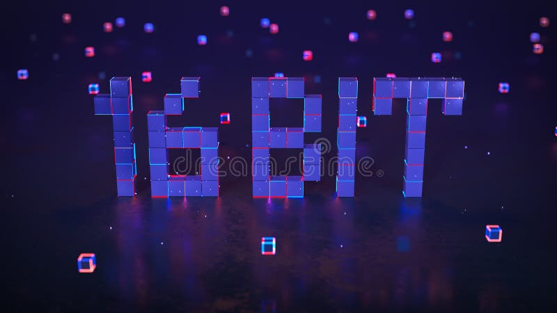 Pixelated Text 16 Bit and Computer Data Stream 3D Rendering ...