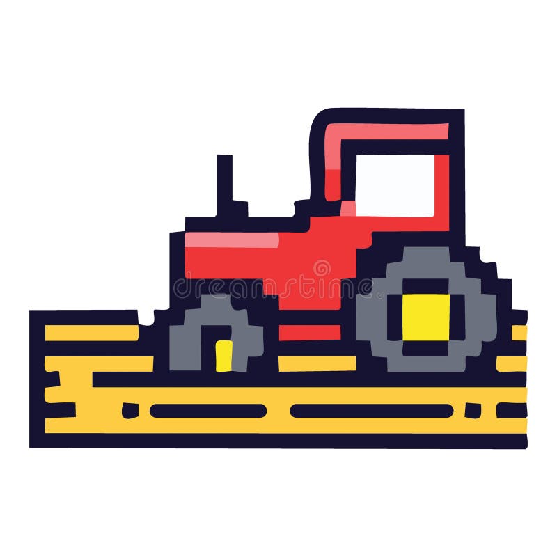 Pixelated Tractor in Field. Illustration of a Red Tractor in a Field ...
