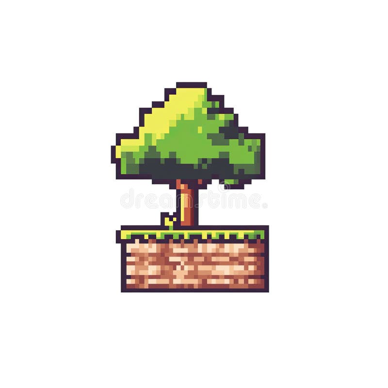 Pixel Art Tree on Platform: Adorable 8-bit Game Asset Stock Illustration - Illustration of ...
