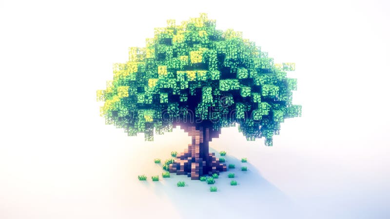 Pixelated Tree Growing in a Virtual Landscape Stock Illustration ...
