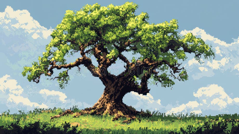Pixelated Tree in Landscape Stock Illustration - Illustration of ...