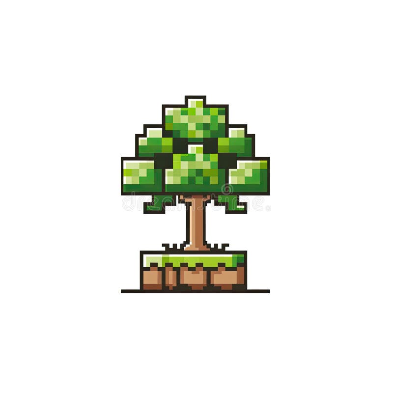 Pixel Art Tree, 8-bit Nature Illustration Stock Illustration ...