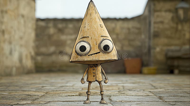 Pixelated Triangular Character in Rustic Courtyard Stock Illustration ...