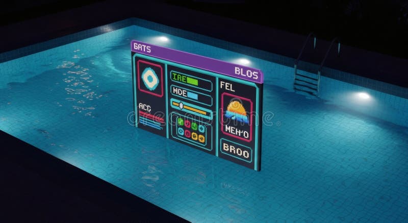 Pixelated UI Floating in Illuminated Night Swimming Pool Stock ...