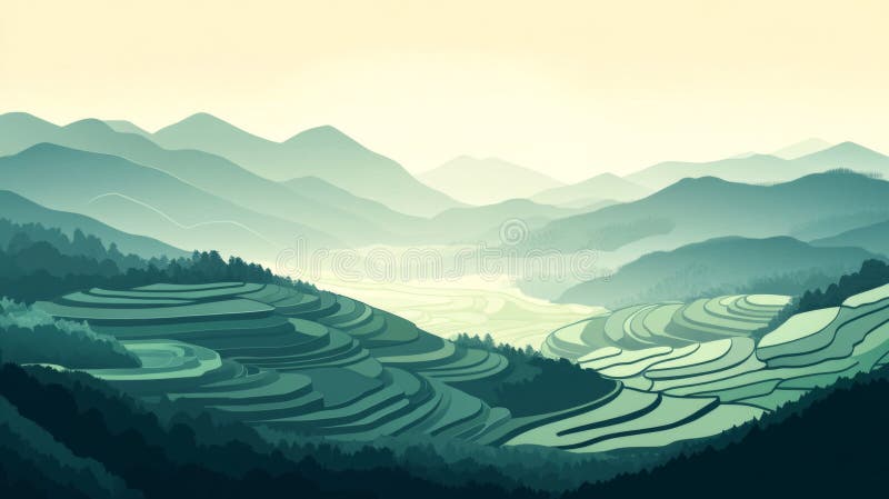 Pixelated View of Terraced Asian Landscape Stock Illustration ...