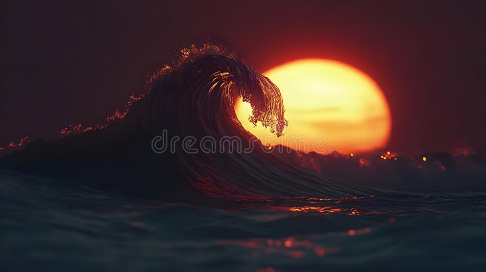 Pixelated Wave at Sunset stock illustration. Illustration of powerful ...