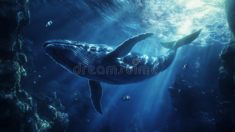 Pixelated Whale Underwater in Deep Blue Ocean Stock Illustration ...