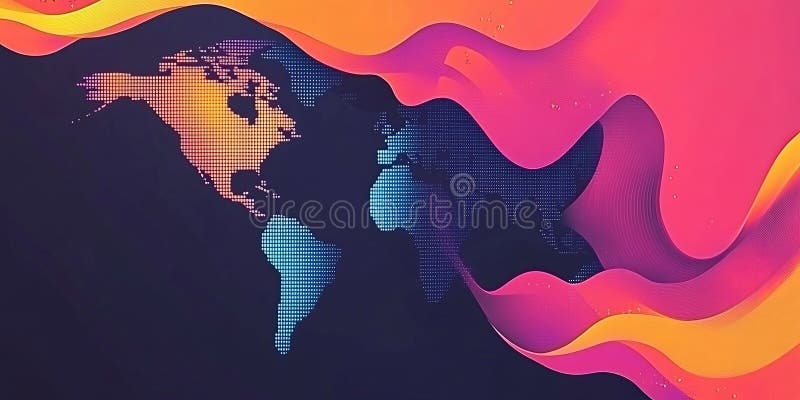 Pixelated World Map with Dynamic, Vibrant Curves. Global Design ...