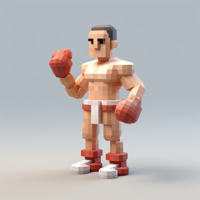 Pixelboxer: 3d 8 Bit Pixel Cartoon Figure in White Stock Illustration ...