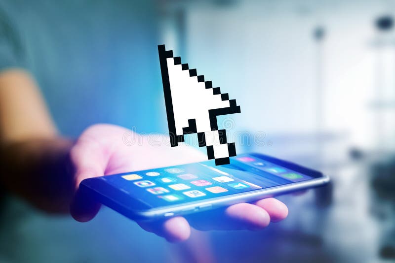 Pixeled Black and White Mouse Pointer Displayed on a Futuristic Stock ...