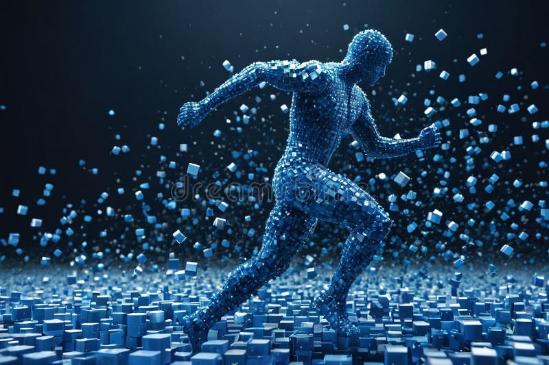 Pixeled Digital Man Running in Virtual World Stock Illustration ...