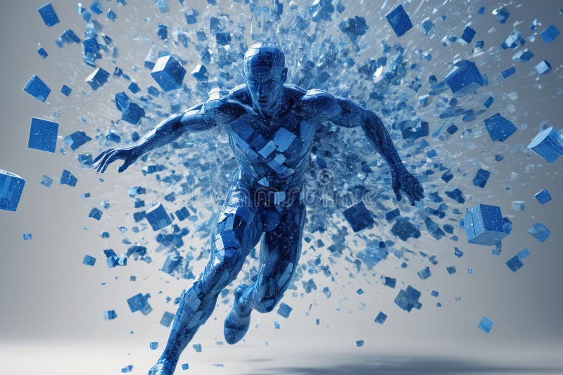 Pixeled Digital Man Running in Virtual World Stock Illustration ...