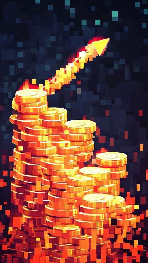 Pixelized Savings Growth Tracker with Animated Upward Movement. Stock ...