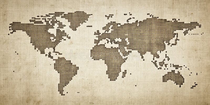 A Pixelized World Map on a Textured Background, Depicting Global ...